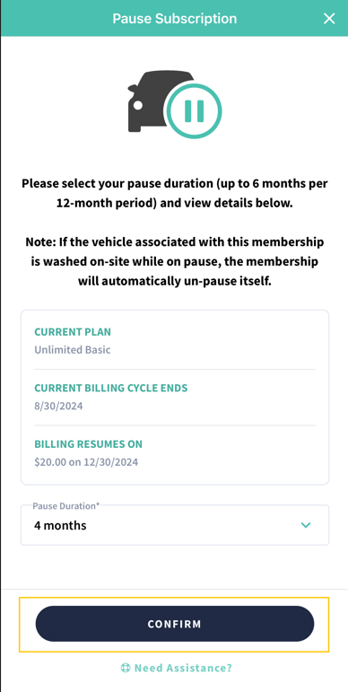 Pause Membership for Mobile App – Zips Car Wash